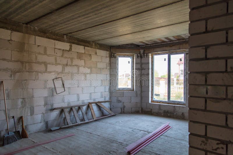 A Room in a Brick House Under Construction Stock Image - Image of room ...
