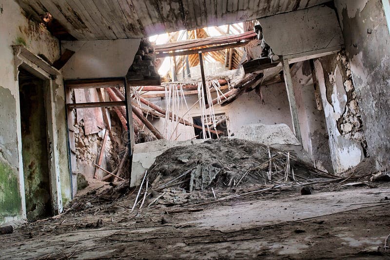 Room with broken ceiling stock image. Image of destruction - 6735087