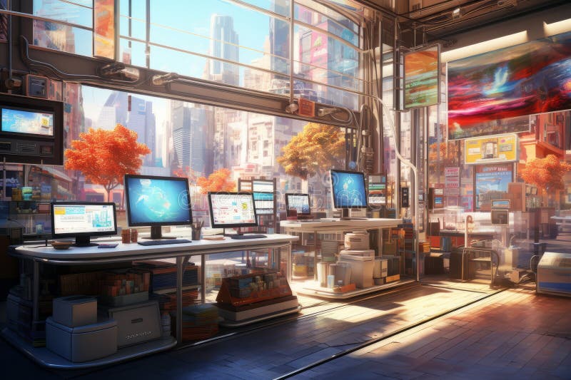 A Room with a Lot of Computer Monitors on Tables , Generated by AI ...