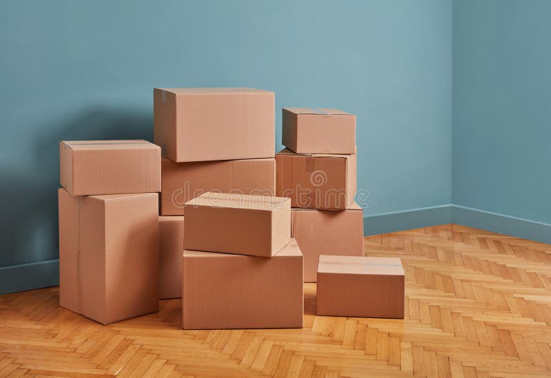 Room with cardboard boxes stock photo. Image of transportation - 210762588