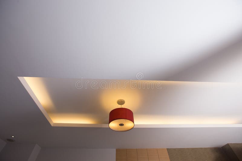 Room Ceiling, Ceiling with Red Light Bulbs Low Light. Stock Image ...