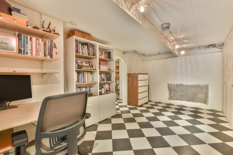 A Room with a Checkered Floor and a Editorial Image - Image of bookcase ...