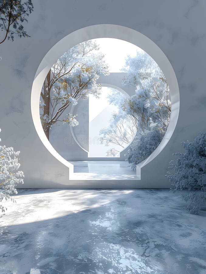 A Circular Window Frames a View of Trees, Creating a Serene Atmosphere ...
