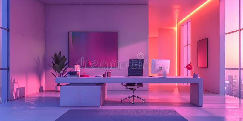 A Room that is Clean and Empty with a Computer on the Desk Stock ...