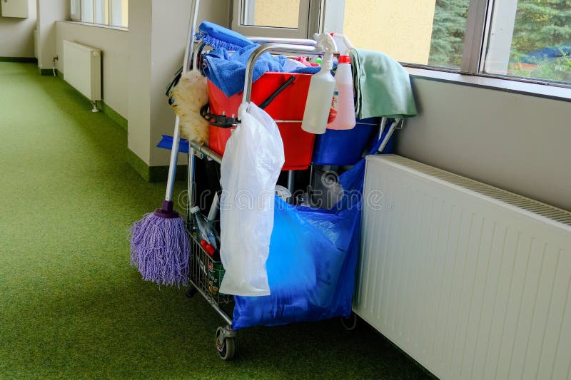 Room Cleaning Service Carts with Cleaning Products Stock Image - Image ...