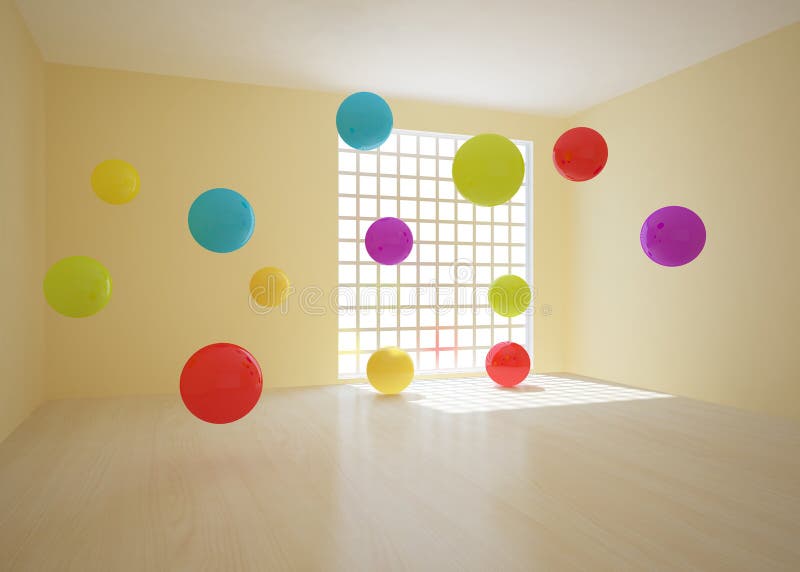 Room with colored balls stock illustration. Illustration of style ...