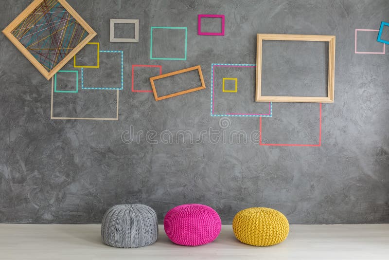 Room with colorful poufs stock image. Image of pouf, house - 91336261
