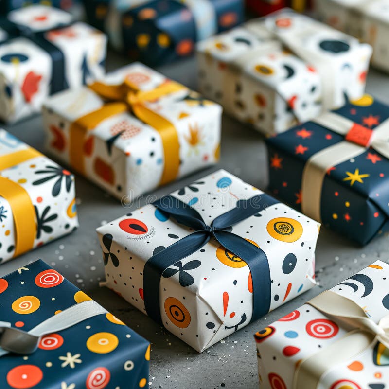 A Room with a Colorful Wall and a Stack of Presents. Stock Image ...