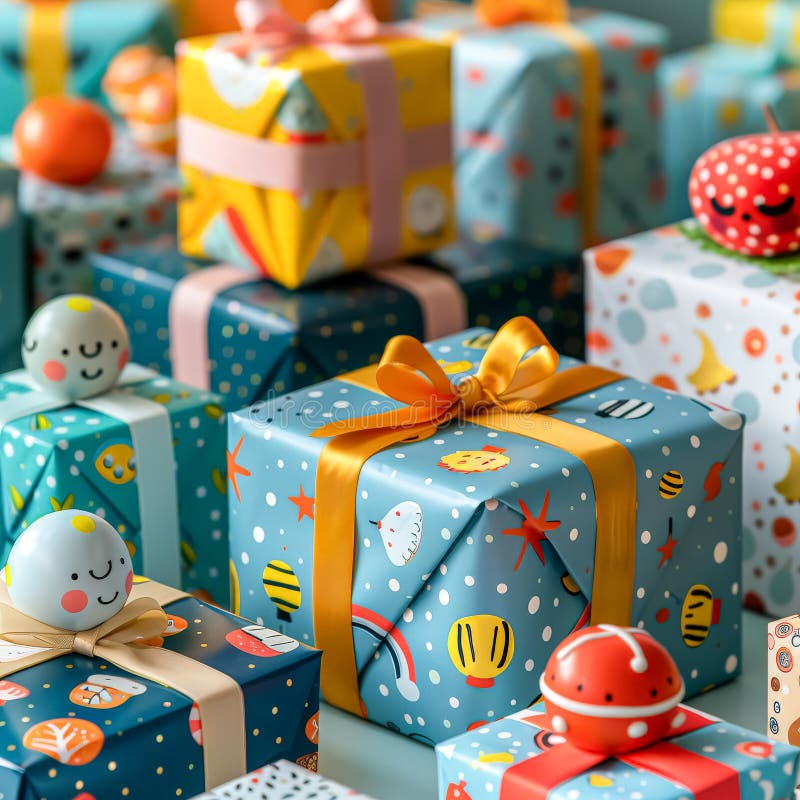 A Room with a Colorful Wall and a Stack of Presents. Stock Image ...