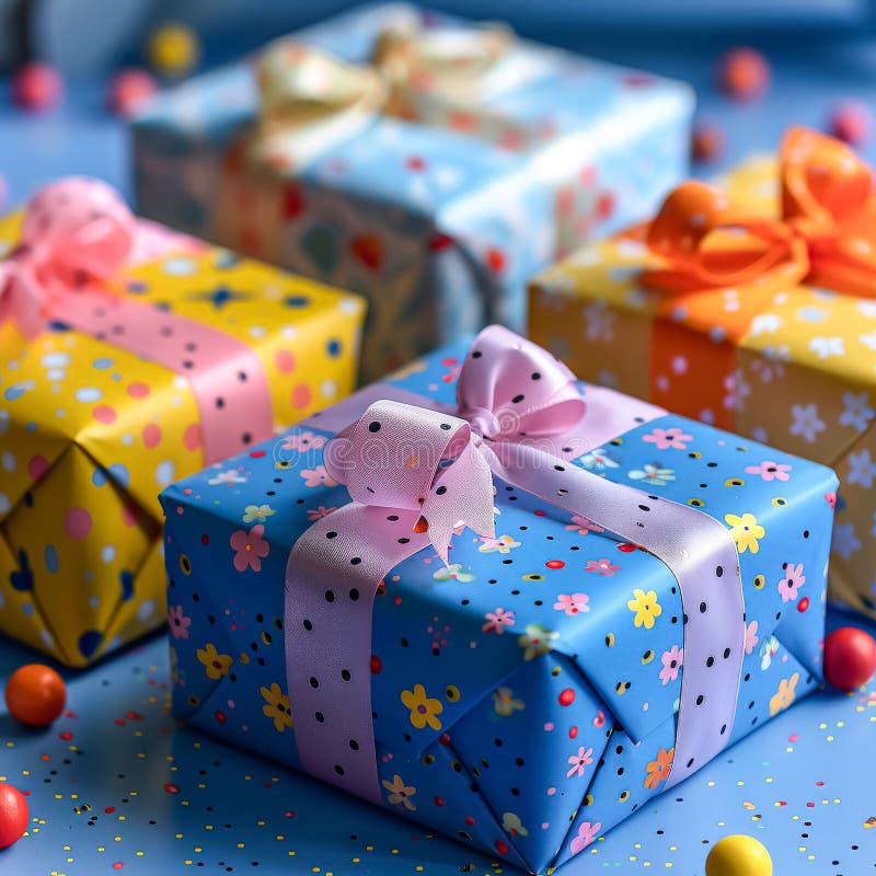 A Room with a Colorful Wall and a Stack of Presents. Stock Photo ...