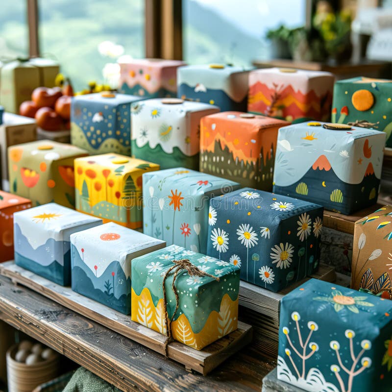 A Room with a Colorful Wall and a Stack of Presents. Stock Image ...