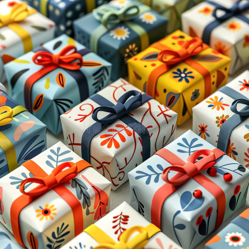 A Room with a Colorful Wall and a Stack of Presents. Stock Image ...