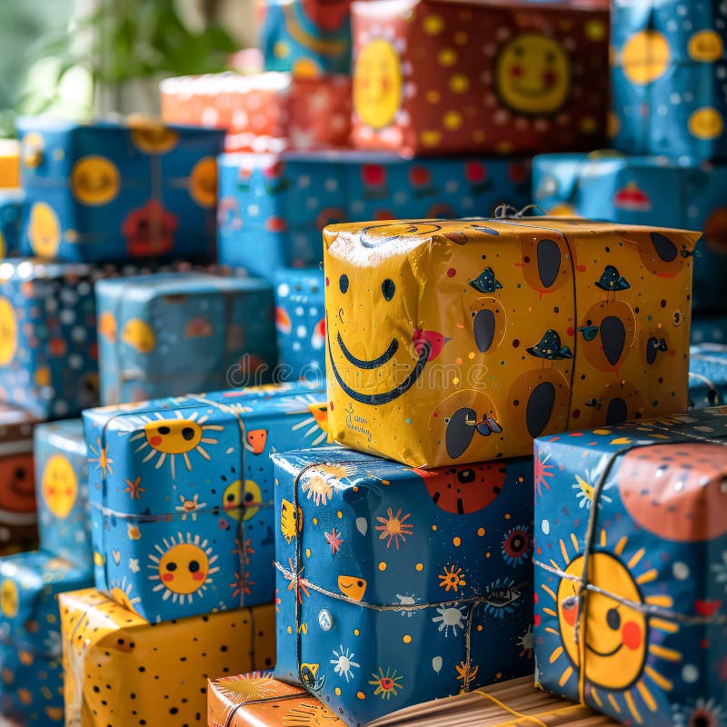 A Room with a Colorful Wall and a Stack of Presents. Stock Photo ...