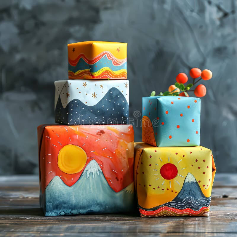 A Room with a Colorful Wall and a Stack of Presents. Stock Photo ...