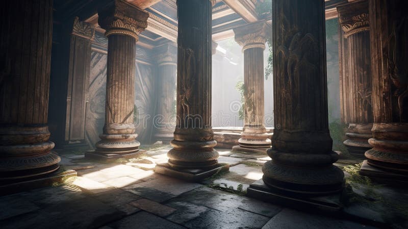 A Room with Columns and a Light Coming through the Window Stock ...