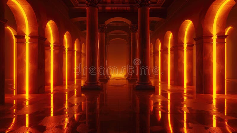 A Room with Columns and Lights, Suitable for Interior Design Concepts ...