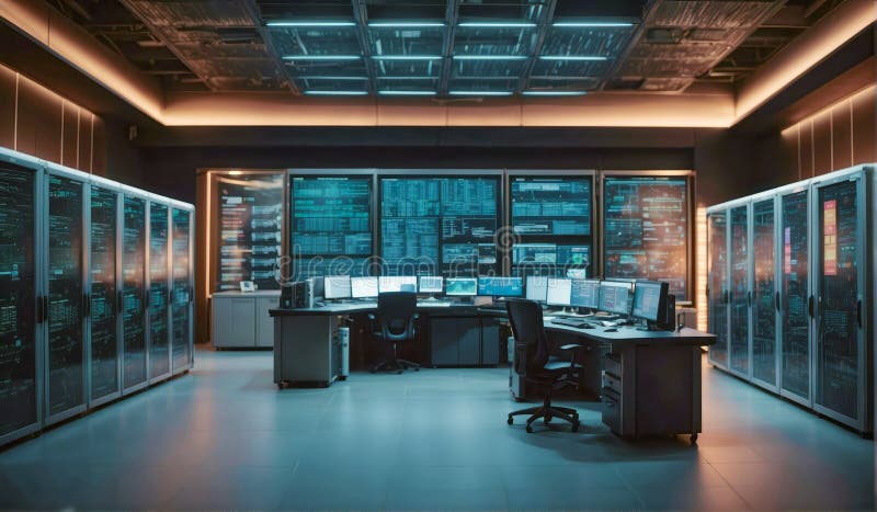 Room with Computers and Screens, Cybersecurity Background, Control Room ...