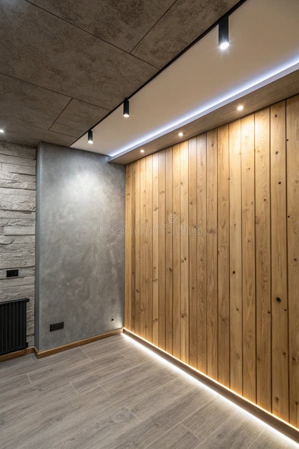 Room Corner with Different Textures: Wood, Cement, and Wall Stock ...
