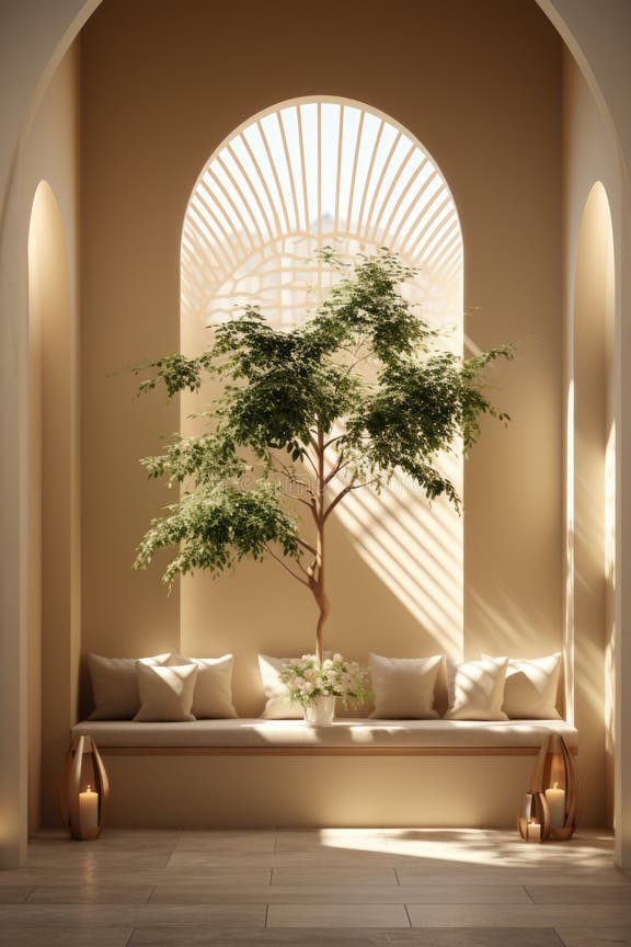 A Room with a Couch and a Tree in it. Generative AI Image. Stock ...