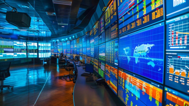 Room Filled with Computer Screens. Stock Image - Image of galore ...