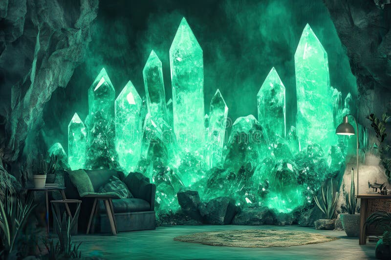 A Room with a Crystal Wall in a Mystical Setting Stock Illustration ...