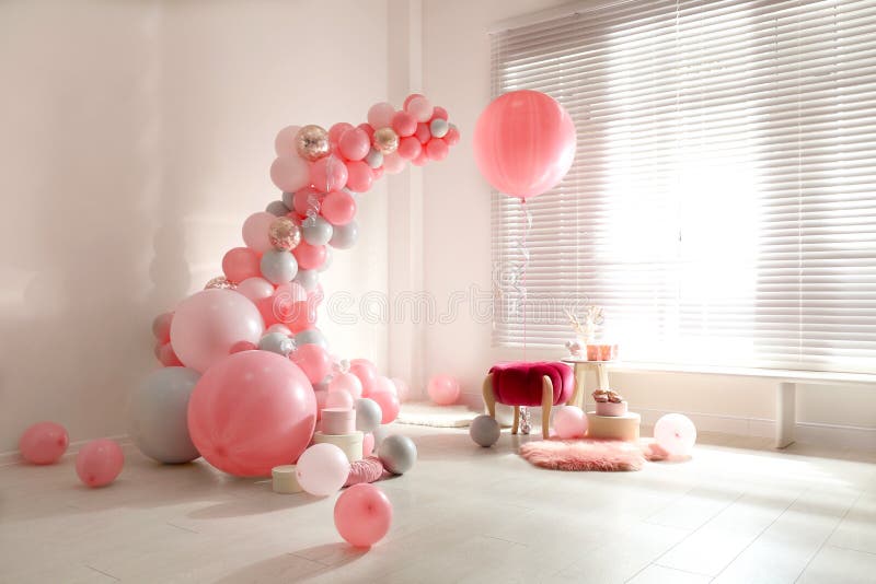 Room Decorated with Balloons for Party Stock Image - Image of birthday ...
