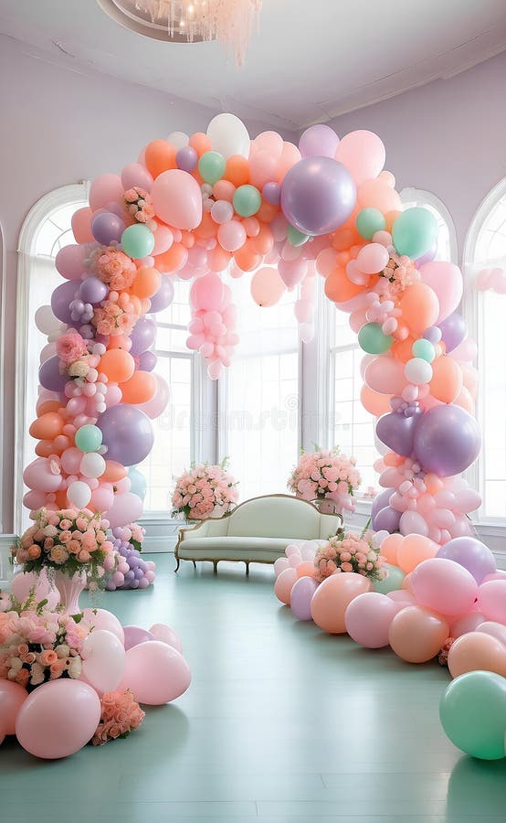 A Room Decorated with Huge Balloons Arch Stock Illustration ...