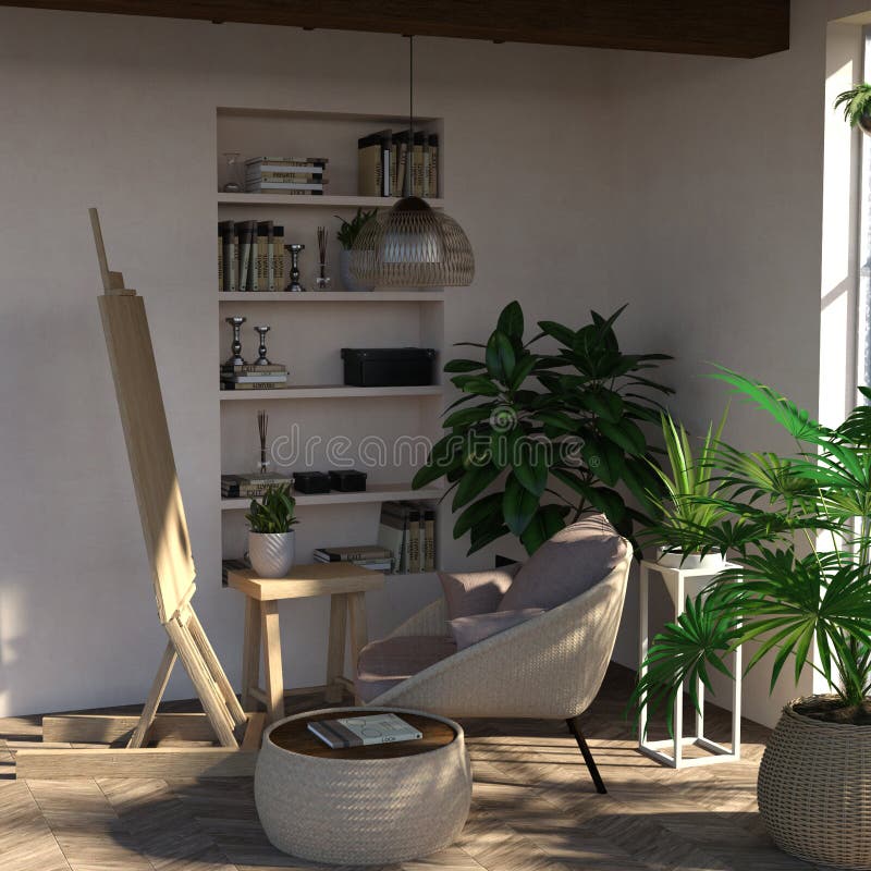 Room Decorated with Plants, Studio Style. Stock Illustration ...