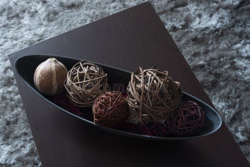 Vase with Artisan Wooden Splint Objects, Art, on a Living Room Table ...