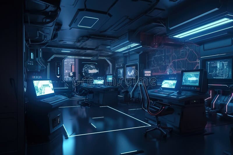 A Room Design with Computer Desktop with Neon Light,generative Ai Stock ...