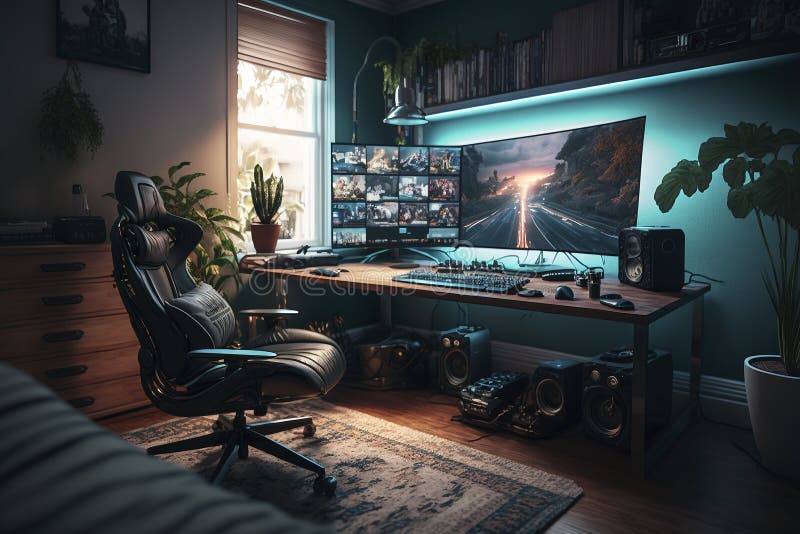 Room design for gaming stock illustration. Illustration of darkness ...