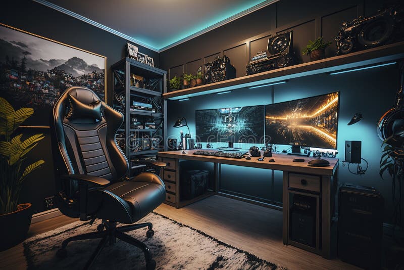 Room design for gaming stock illustration. Illustration of computer ...