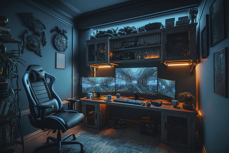 Room design for gaming stock illustration. Illustration of video ...