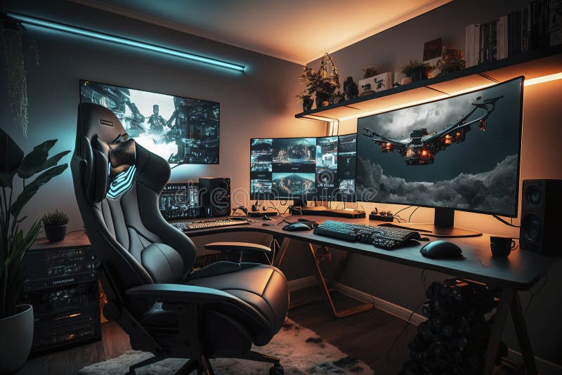 Room design for gaming stock illustration. Illustration of light ...