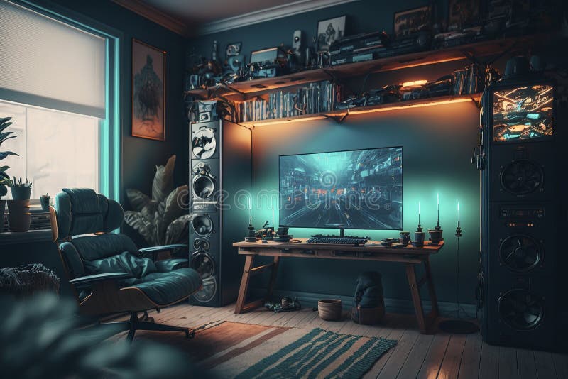 Room design for gaming stock illustration. Illustration of cottage ...