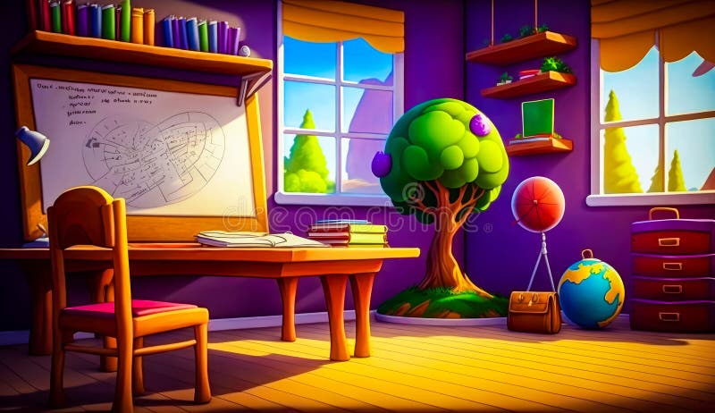 Room with Desk, Chair, Window, and Tree in it Stock Illustration ...