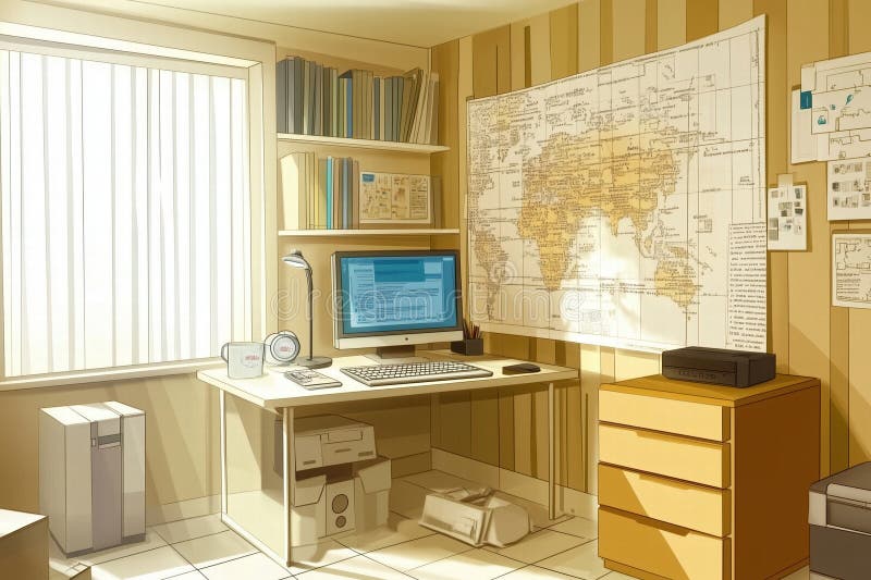 Room with a Desk and a Computer.Drawing Stock Photo - Image of creative ...