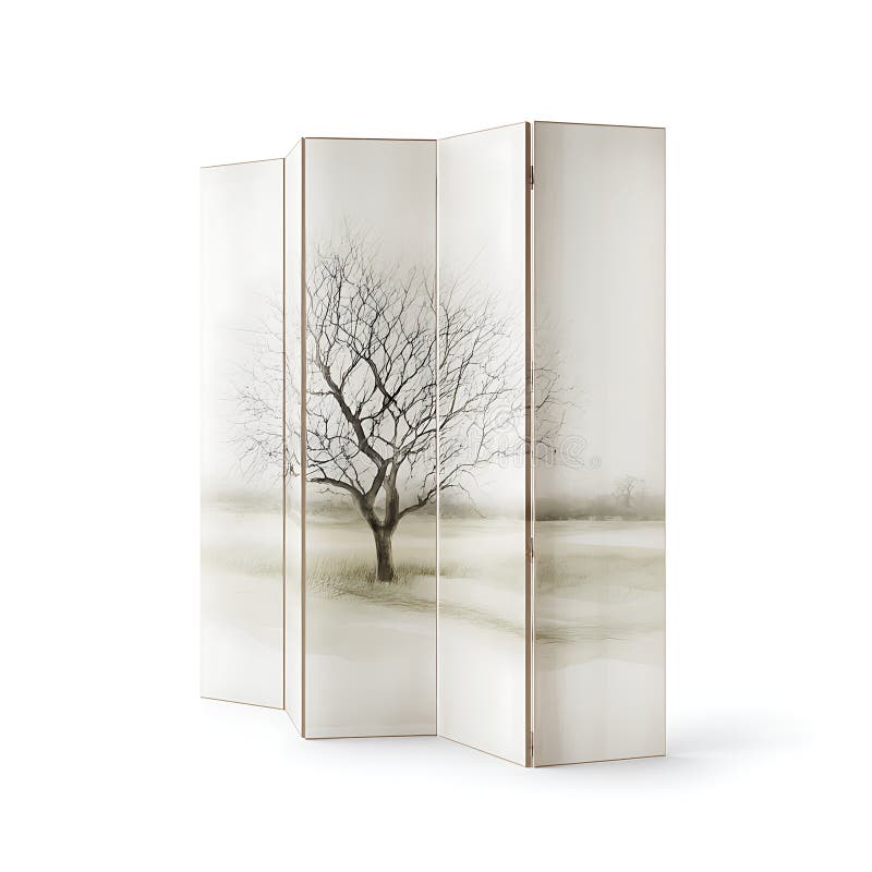 Room Divider with Winter Landscape Print Elegant Five Panel Screen ...