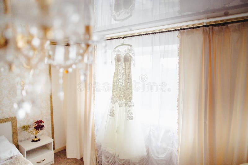 The Room with the Dress of the Bride. Wedding Details. Stock Image ...
