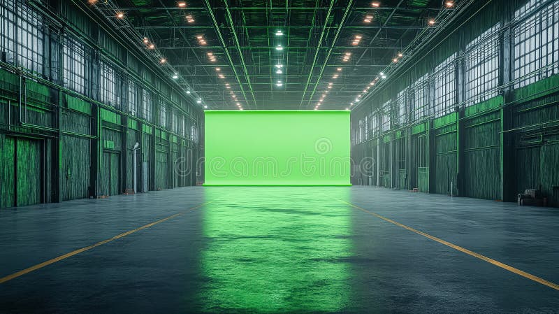 Large Empty Room with a Green Screen in the Middle Stock Photo - Image ...
