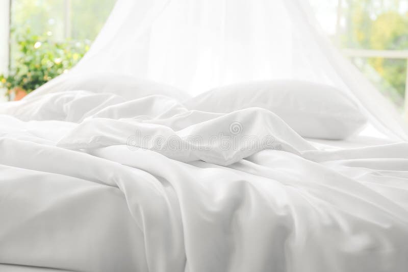 Big Comfortable Bed with Clean Linen in Room Stock Photo - Image of ...