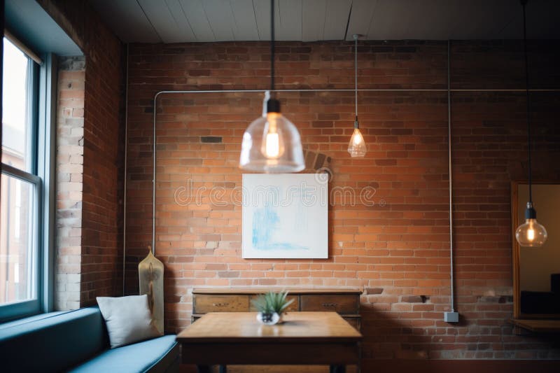 Room with Exposed Brick Wall and Dangling Light Bulb Stock Photo ...