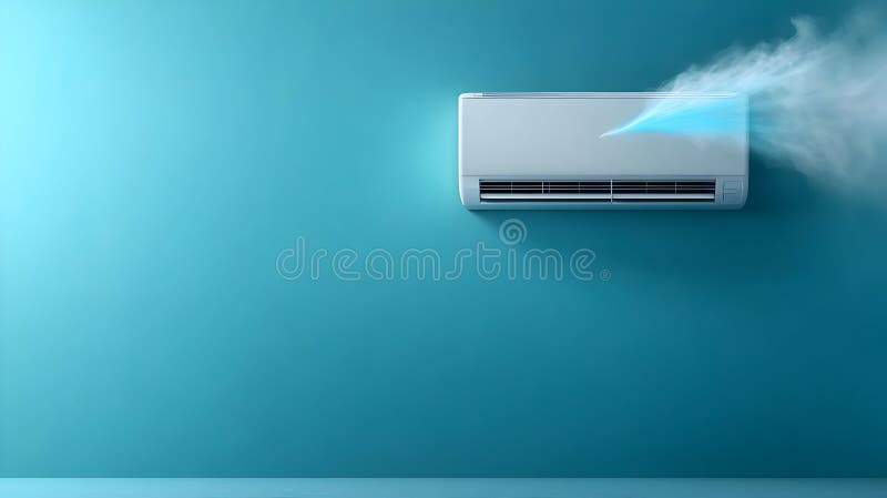 A Room Features a Light Blue Wall with a White Air Conditioner Mounted ...