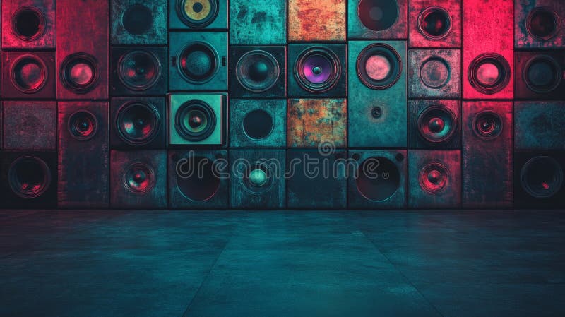 The Room Features Walls Fully Lined with Stacked Audio System Speakers ...