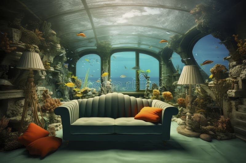 Couch in Room with Fish Tank Background Stock Photo - Image of room ...