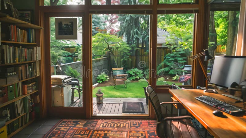 A Room Featuring a Desk, Computer, and Bookshelf, Creating a Functional ...