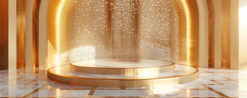 A Room Featuring a Glamorous Podium with a Fountain Inside Stock Image ...