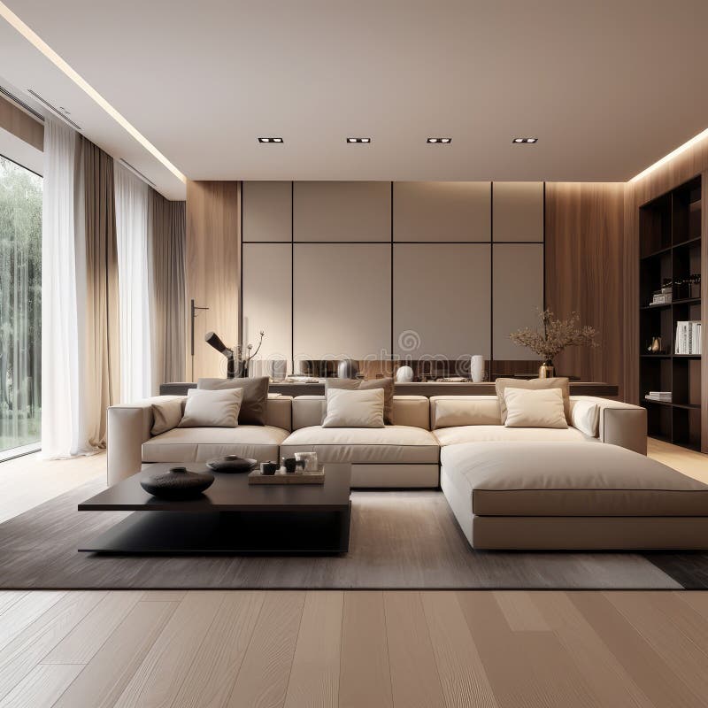 Large Living Room with Couch and Table Stock Illustration ...