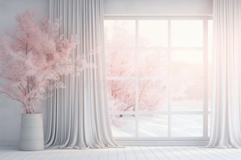 A Room Featuring a Large Window and a Vase of Pink Flowers. Suitable ...