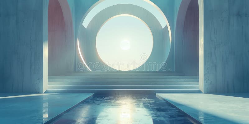 A Room Featuring a Pool and a Large Circular Window. the Room is ...